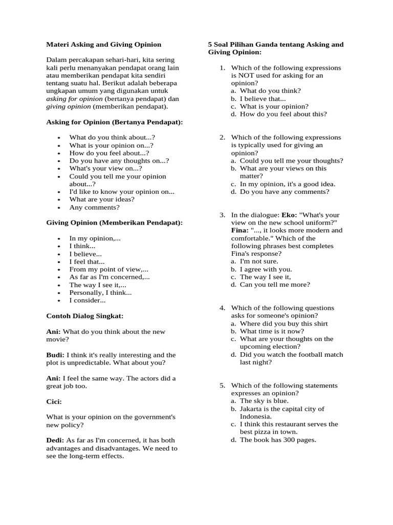 Asking and Giving Opinions Guide | PDF