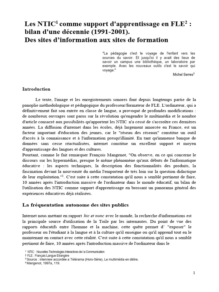 Bilan des NTIC en FLE (1991-2001) | PDF | Internet | Internet et Web