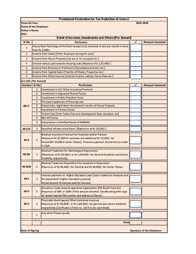Tax Declaration Form For 2012-13 | PDF