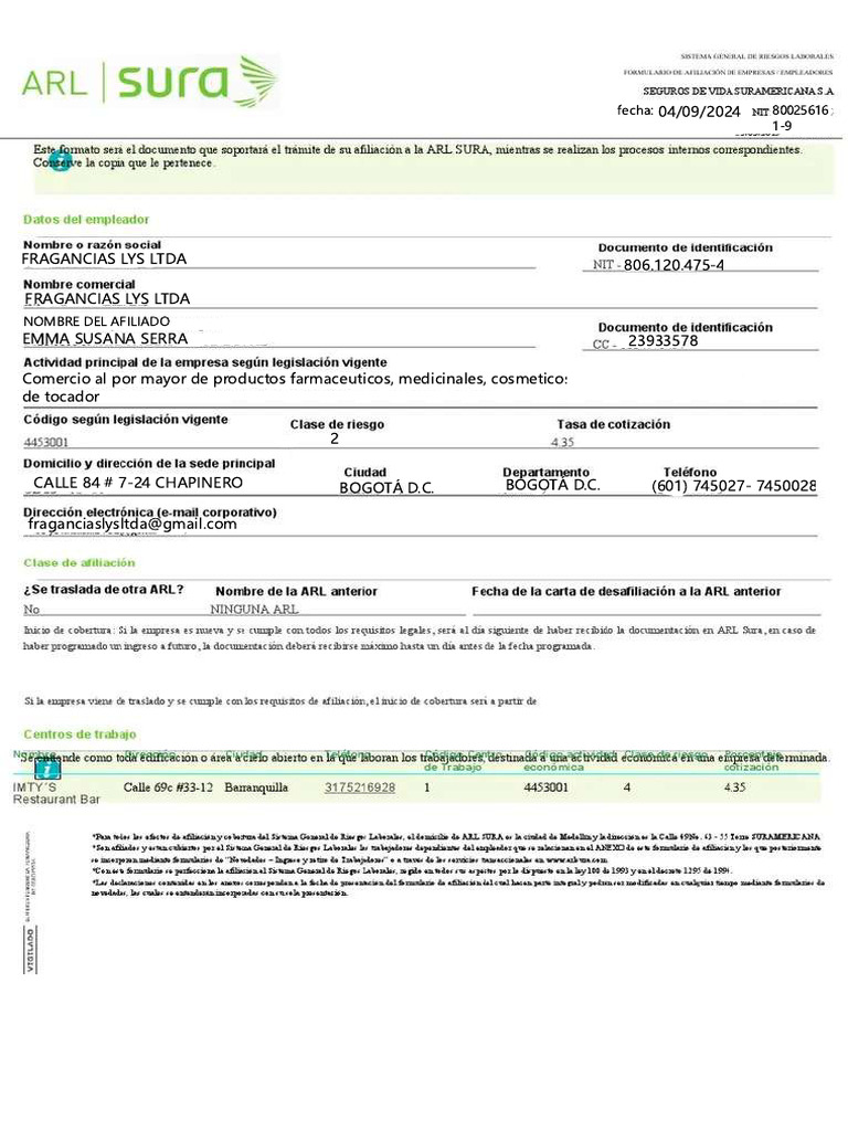 Certificado de Afiliacion EMMA SERRA | PDF