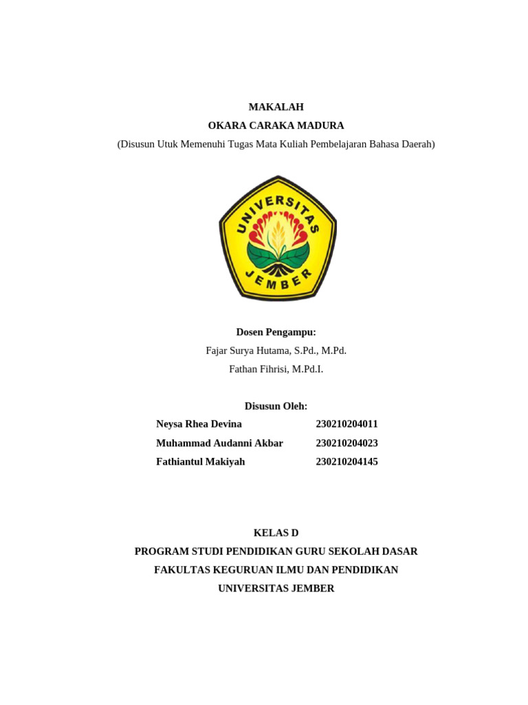 Makalah Bahasa Daerah Okara Caraka Madura | PDF