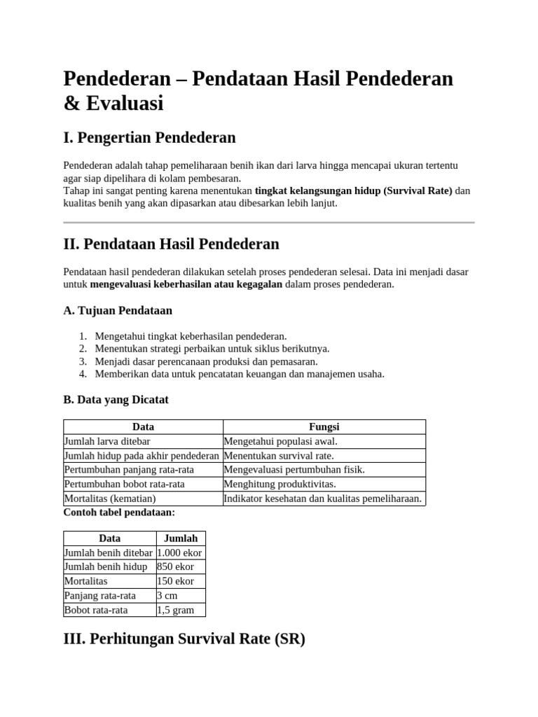 Pendataan Hasil Pendederan Pertemuan 9 | PDF