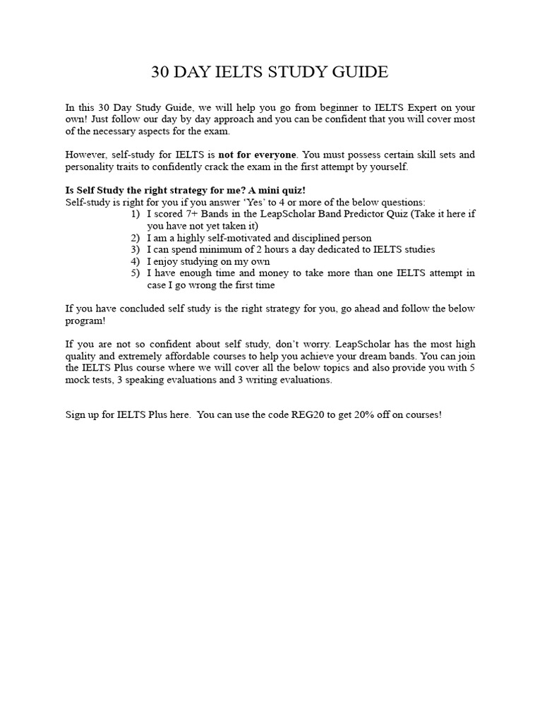 30 Day Study Plan - Final | PDF | International English Language ...