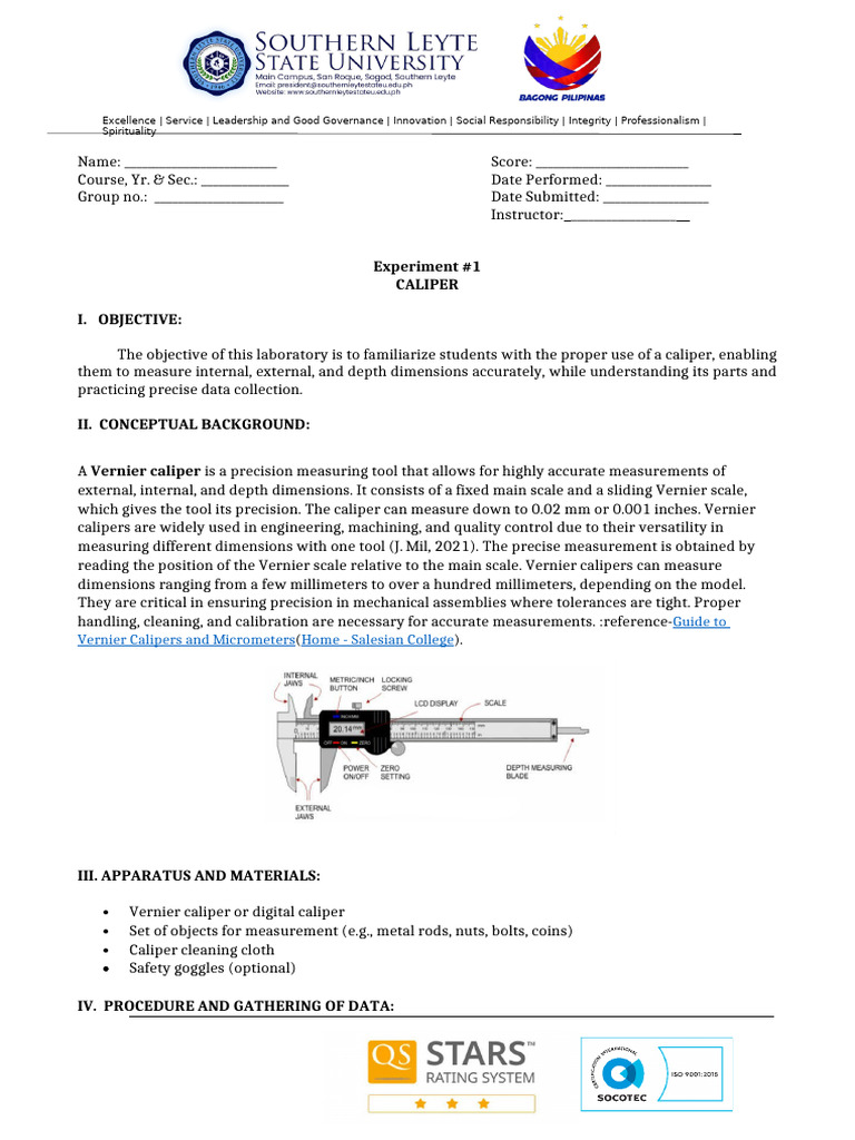 Experiment 1 Caliper | PDF