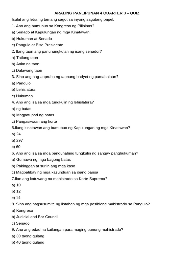 AP 4 Quarter 3 Quiz 2 | PDF
