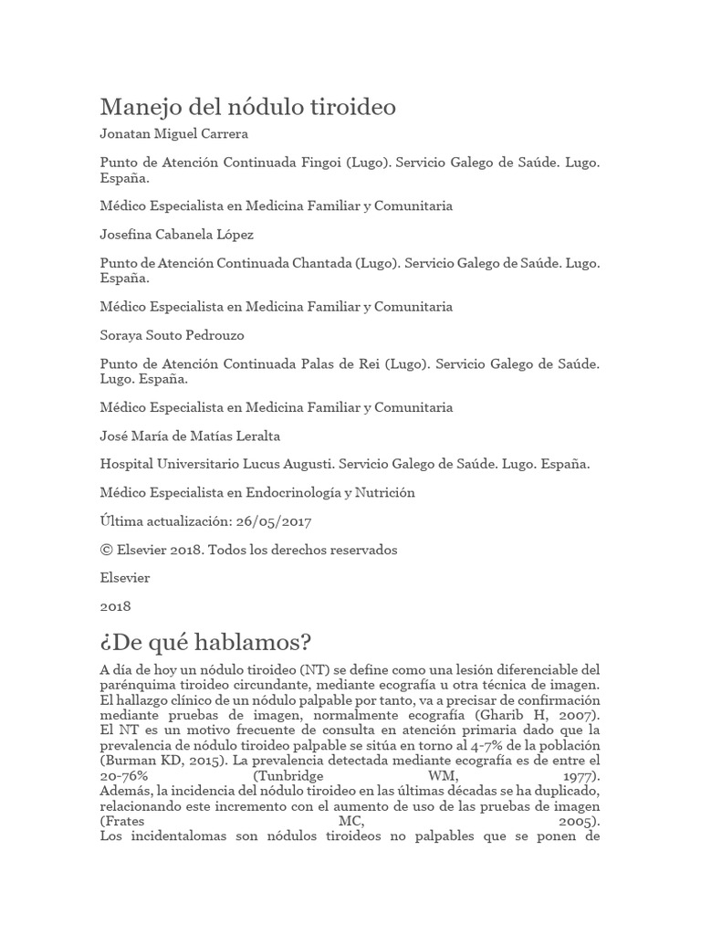 Manejo y diagnóstico del nódulo tiroideo | PDF | Hormona estimulante de ...