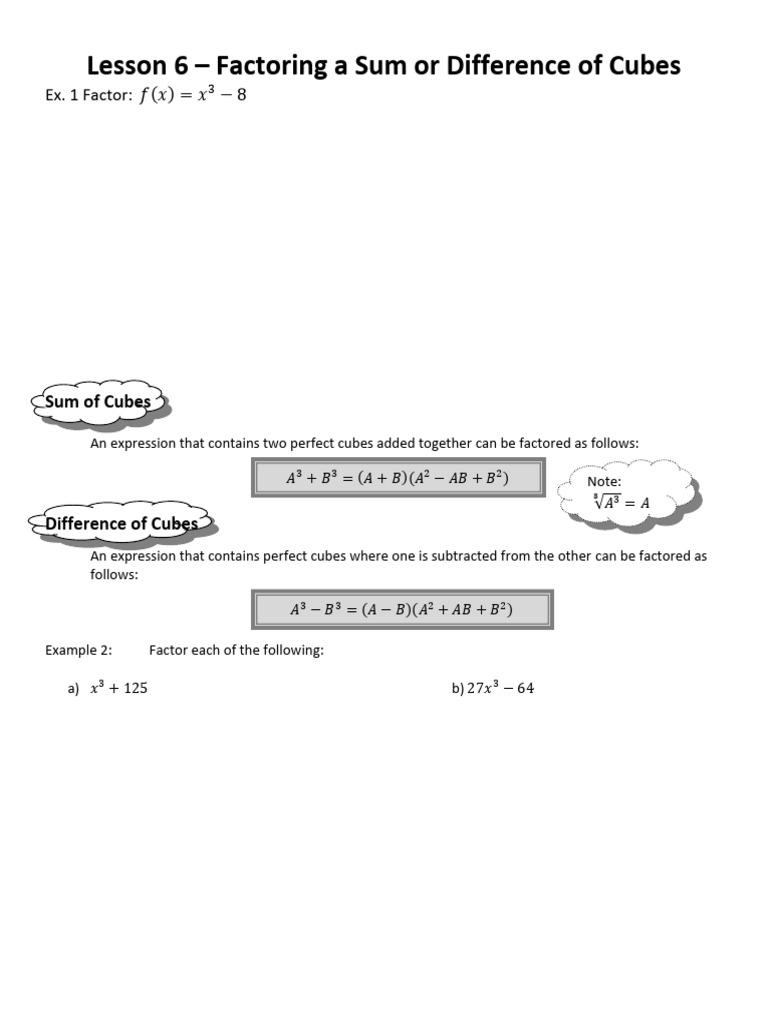 Lesson 6 Factoring Sum and Difference of Cubes | PDF