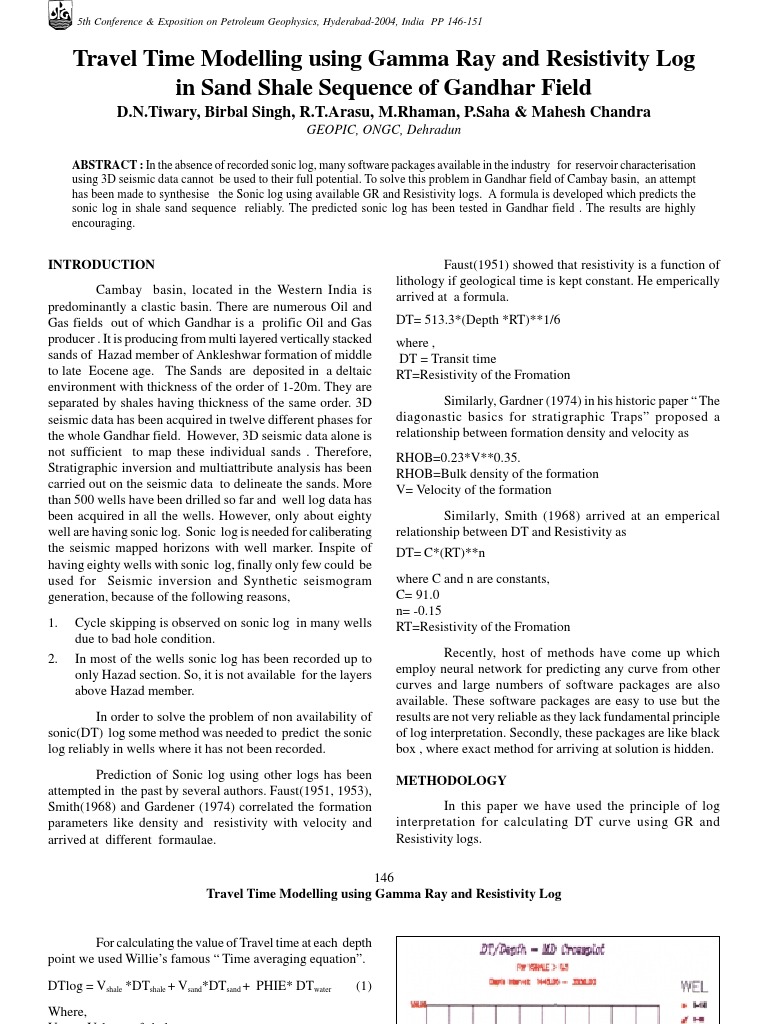 Modelling Transit Time Using GR and RT Logs PDF | PDF | Reflection ...