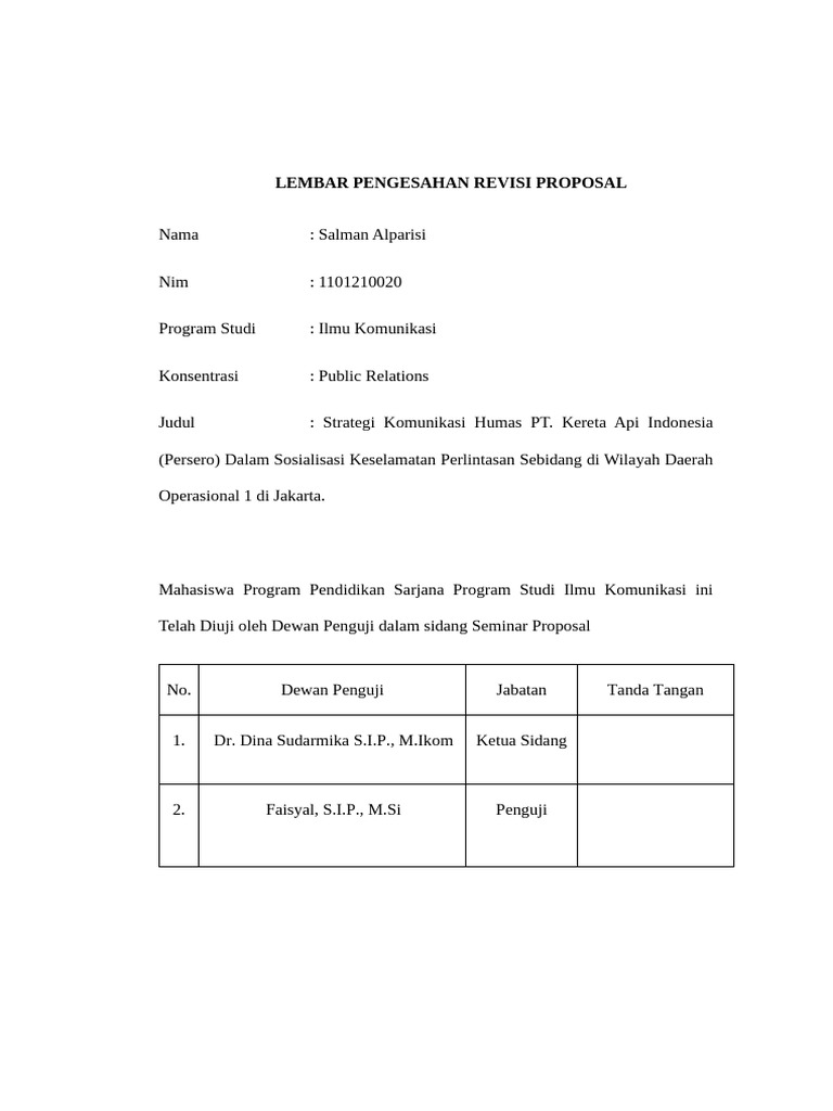 Lembar Pengesahan Revisi Proposal | PDF