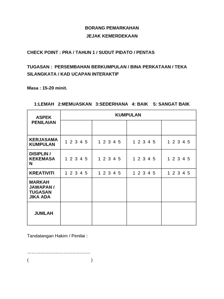 Borang Pemarkahan | PDF