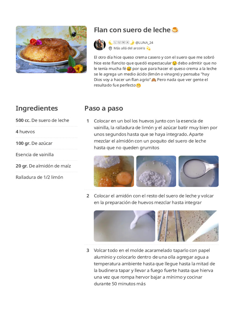Flan Con Suero de Leche? Receta de ?? ? ? ? ? - Cookpad | PDF | Cocina ...