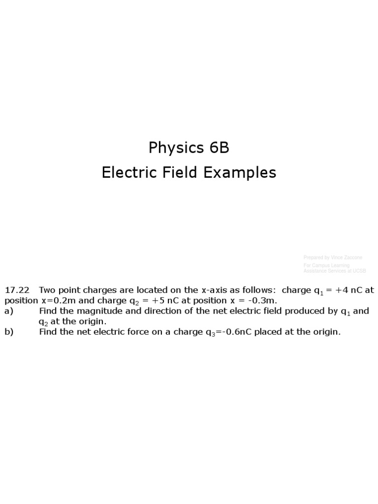 17.1 Physics 6B Electric Field Examples Long | PDF | Electric Field ...