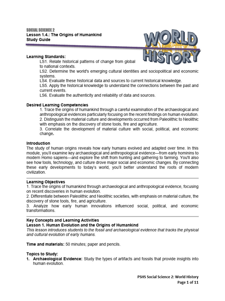 Q1 SG4 SS2 The Origins of Humankind Updated Update | PDF | Human ...