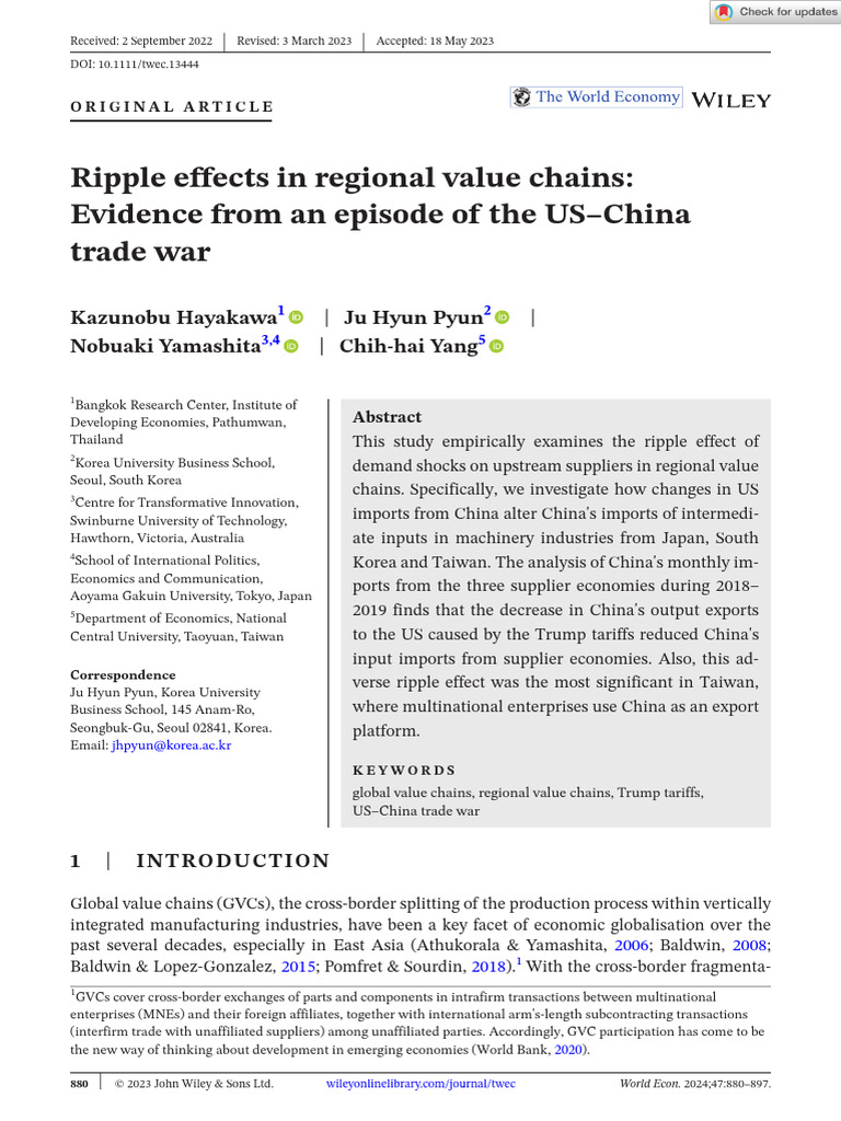 World Economy - 2023 - Hayakawa - Ripple Effects in Regional Value ...