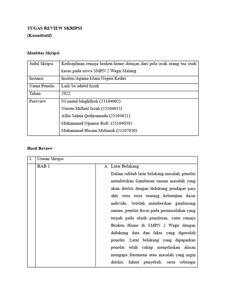 Kedisiplinan Remaja Broken Home Malang | PDF