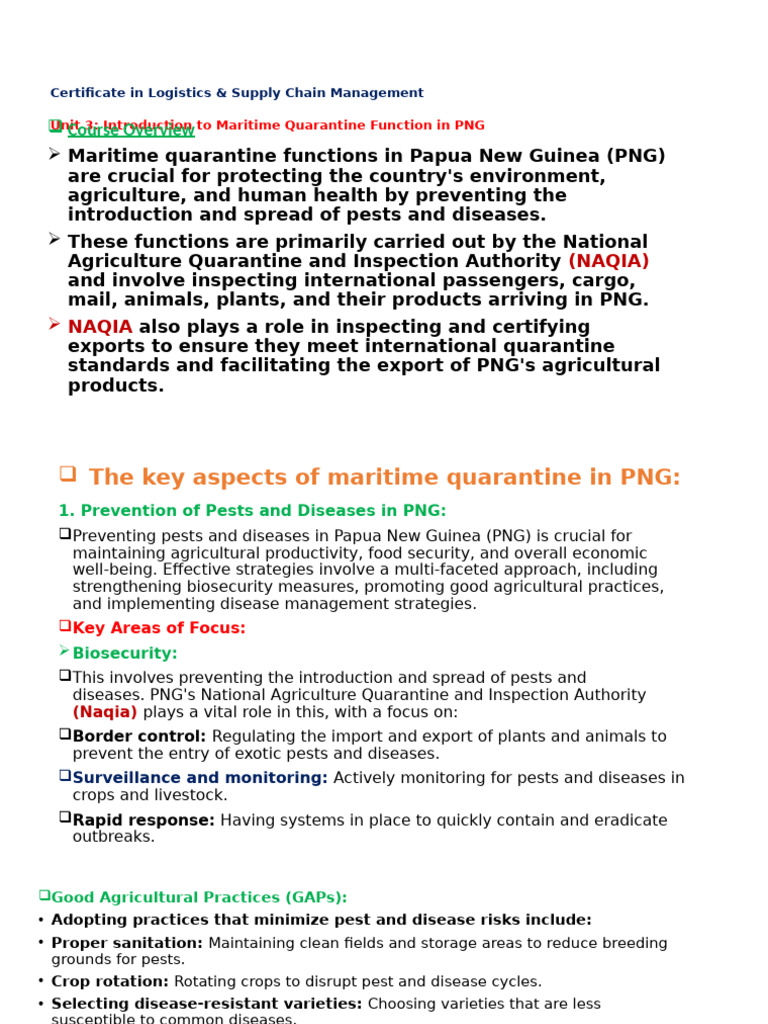 Unit 3 - Introduction To Maritime Quarantine Functions in PNG | PDF ...