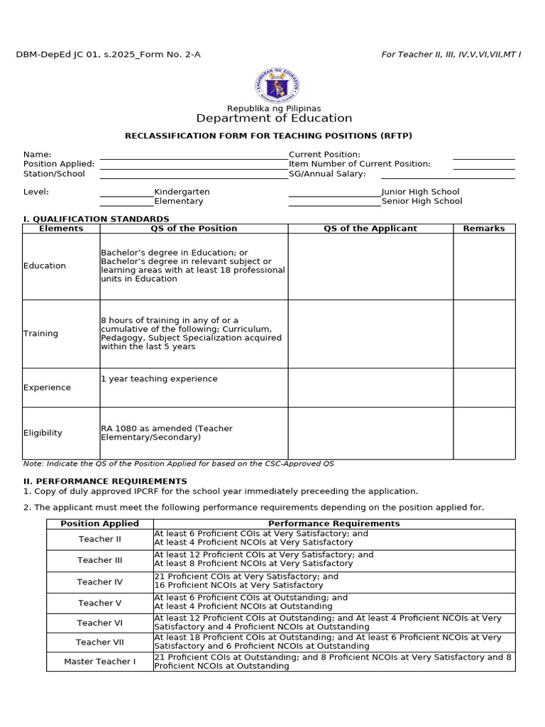 Annex B-1 - Rftp-Teacher II, III, IV, V, Vi, Vii, Mt1 - Form No. 2-A ...