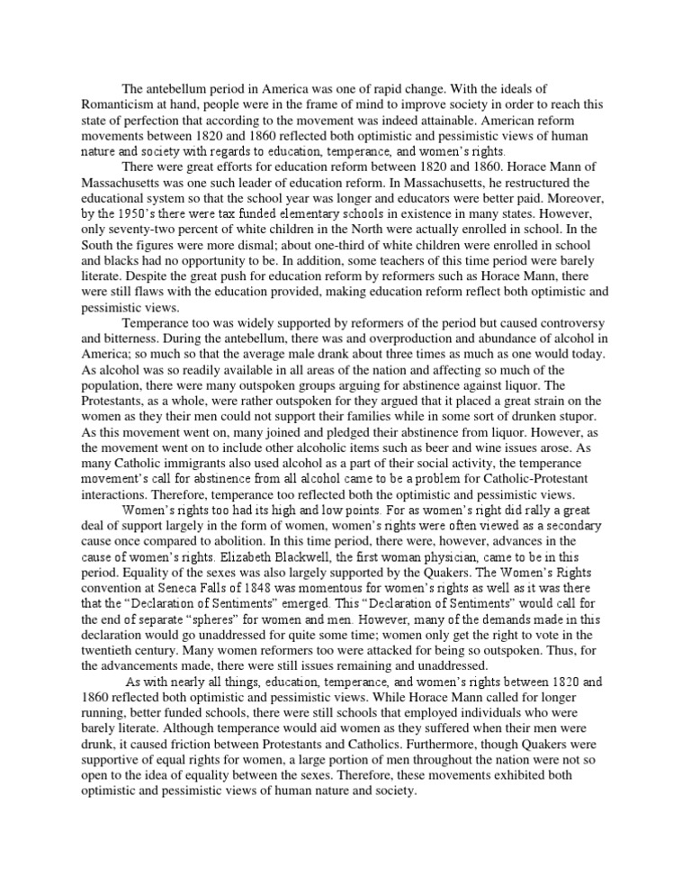 Antebellum Reform Movements Overview | PDF | Women's Rights ...