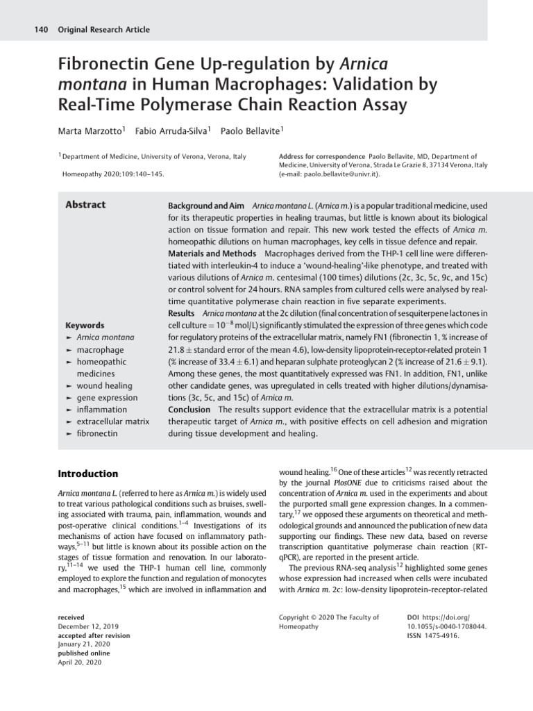 Fibronectin Gene Up-Regulation by Arnica in Human Macrophages | PDF ...