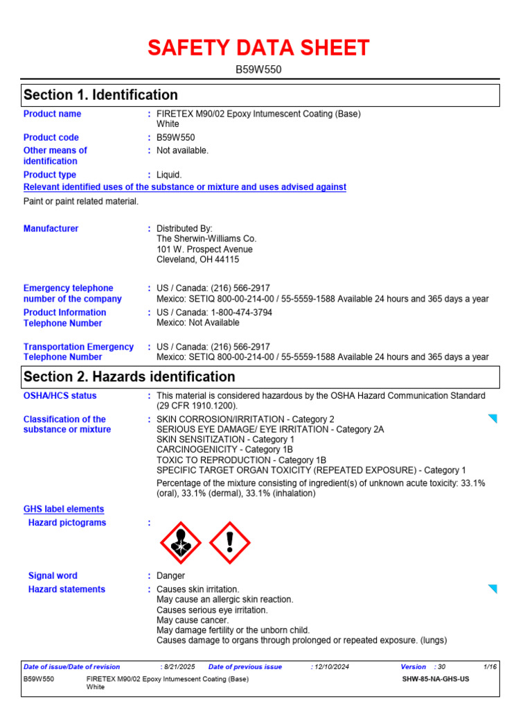 MSDS Firetex M90 Part A | PDF | Safety | Occupational Safety And Health