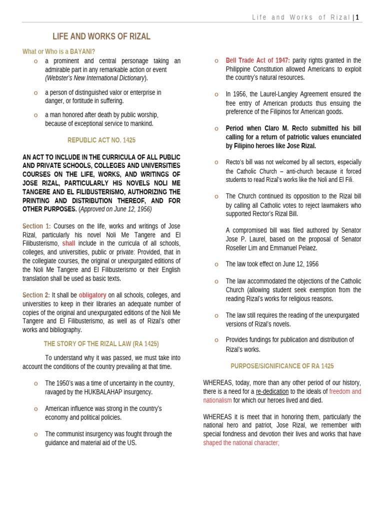 Life and Works of Rizal Midterm Reviewer SHAIRA DCS1 | PDF