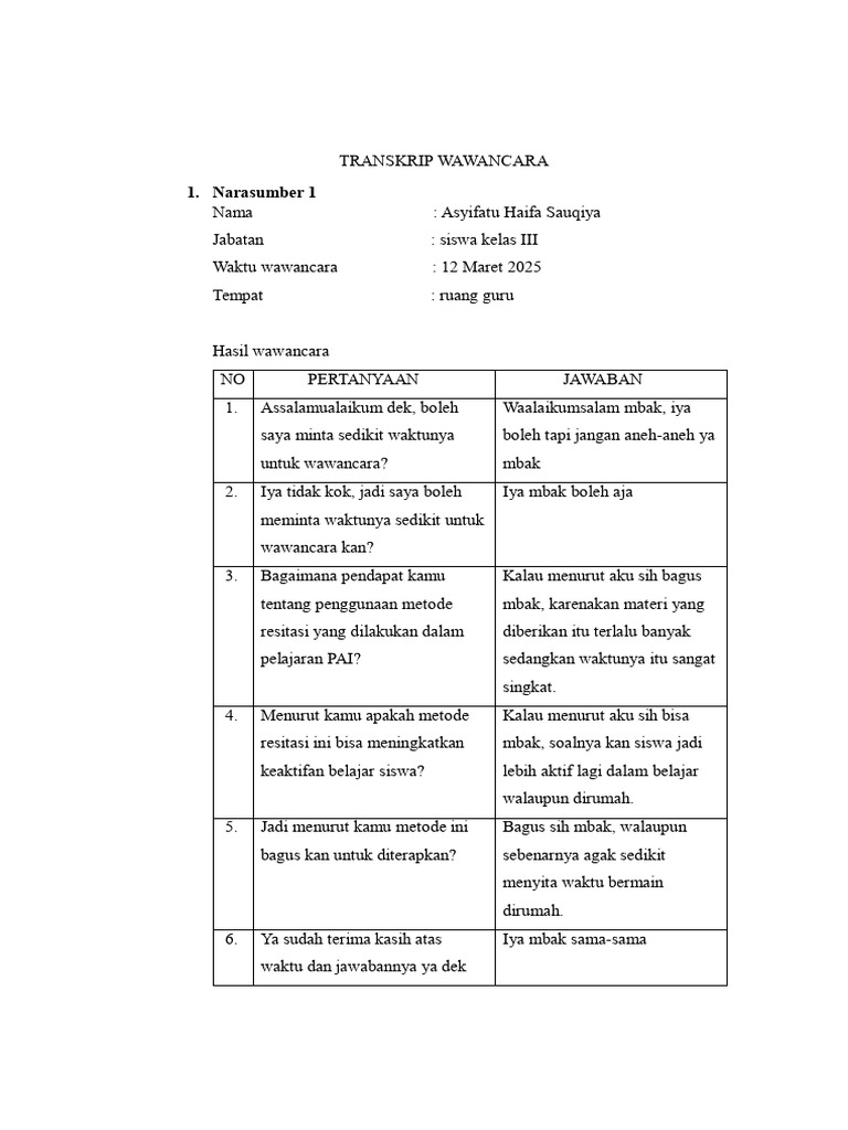 Transkrip Wawancara Baru | PDF