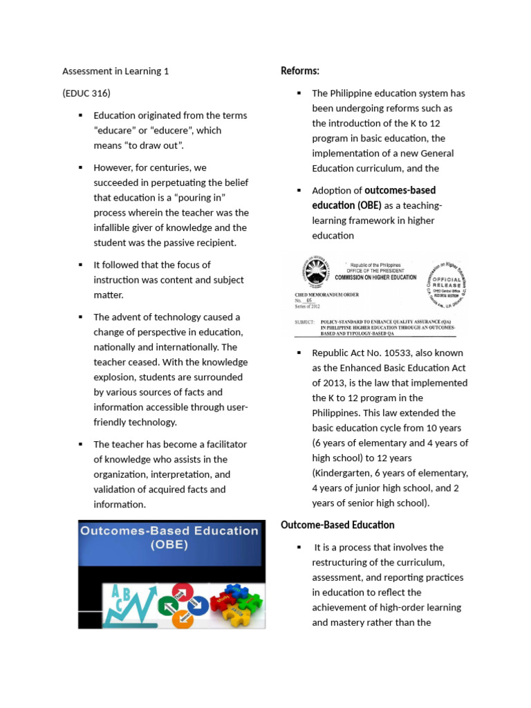 Educ 316 Reviewer Prelim | PDF | Educational Assessment | Learning