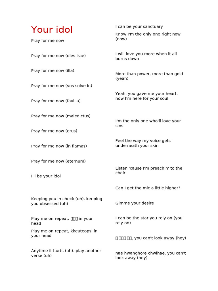 Your Idol: Lyrics and Meaning | PDF