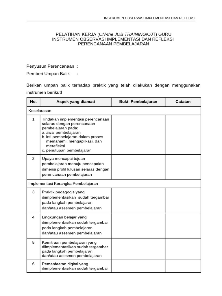 LK 3 - Instrumen Observasi Implementasi Dan Refleksi | PDF