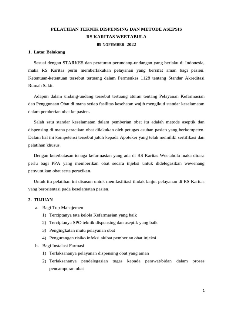 TOR Pelatihan Teknik Dispensing Dan Aseptik | PDF