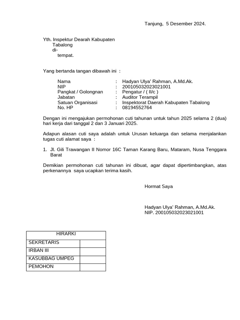 Permohonan Cuti Asn (Afc) | PDF