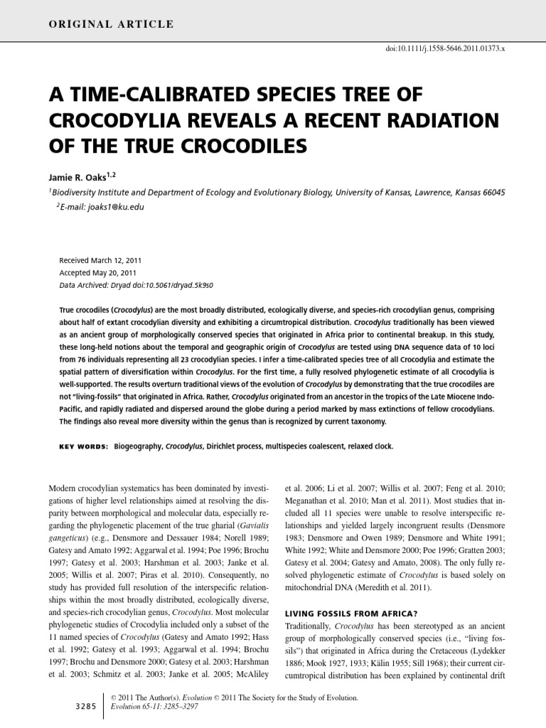 Evolution - 2011 - Oaks - A Time Calibrated Species Tree of Crocodylia ...