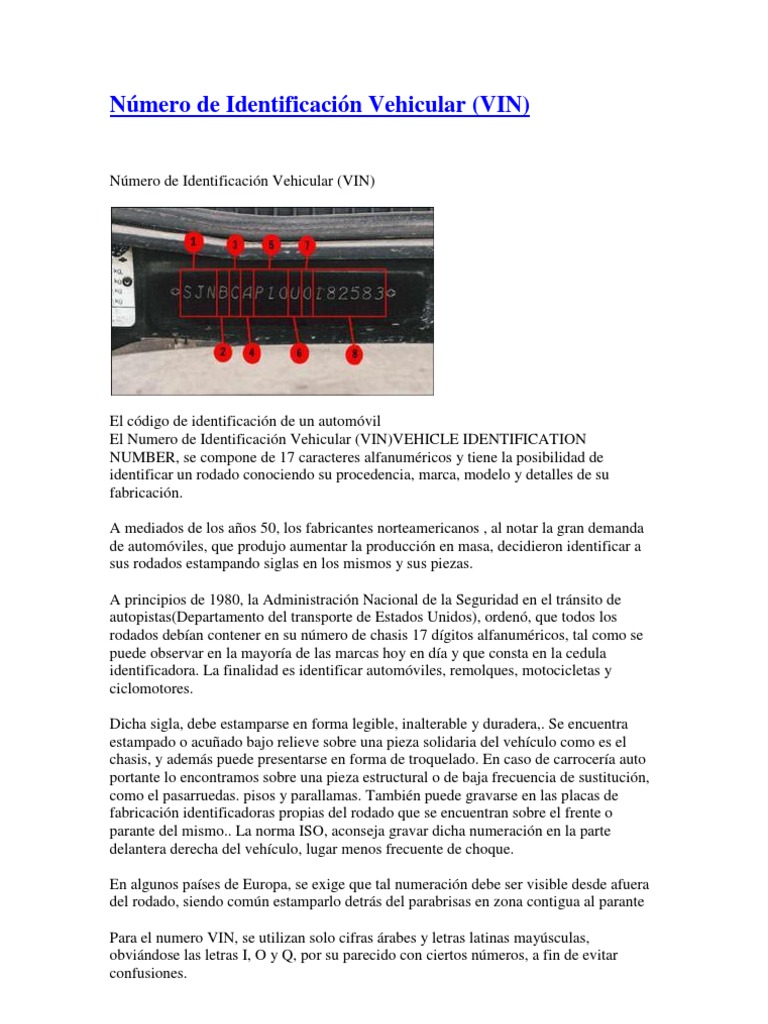 Número de Identificación Vehicular | Vehículo de motor | Industria ...
