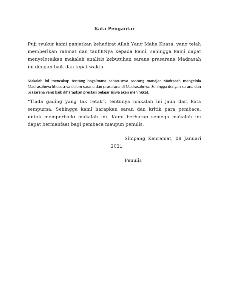 Nomor 2. Analisis Kebutuhan Sarpras | PDF