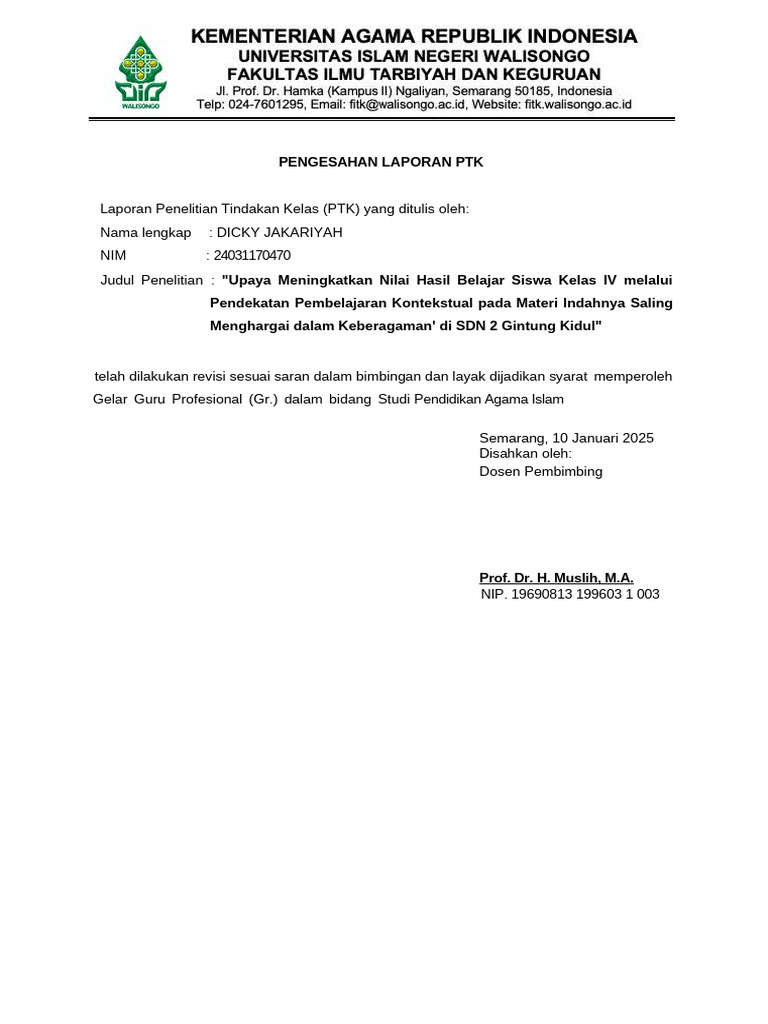 Pengesahan PTK DICKY | PDF