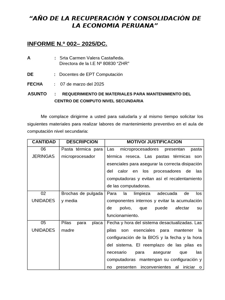 INFORME de Requerimiento 2025 - 2 | PDF | Microprocesador | Informática