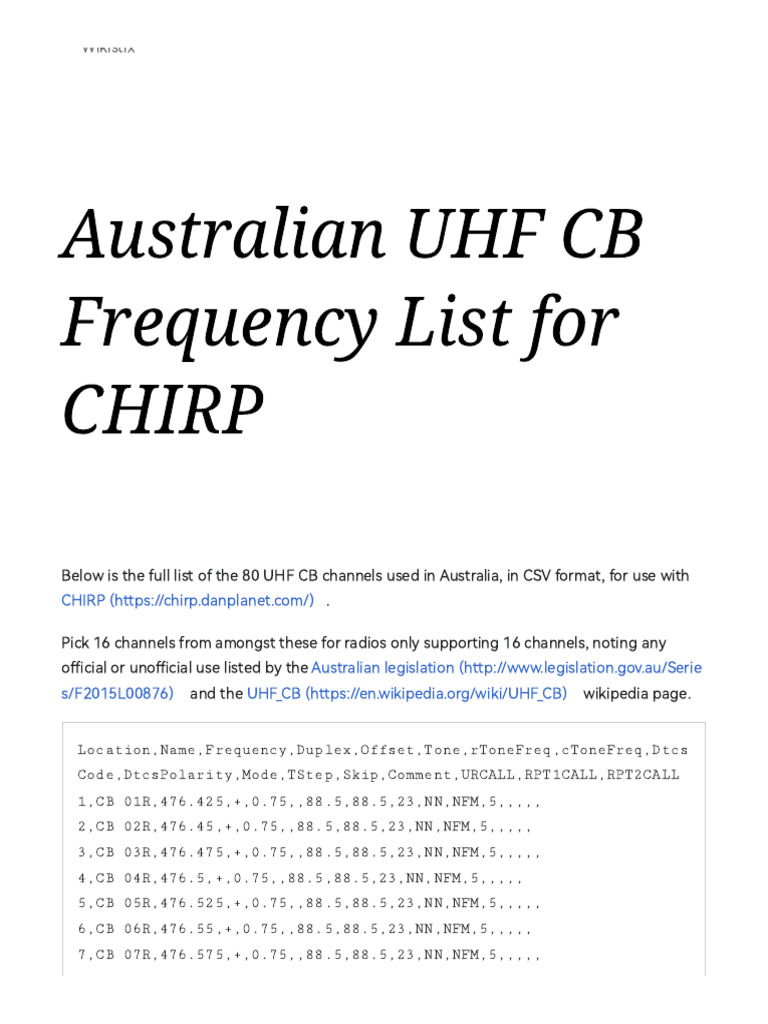 Australian UHF CB Frequency List | PDF | Radio | Telecommunications ...