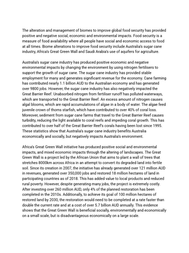 Biome Alterations and Food Security Impacts | PDF | Groundwater ...