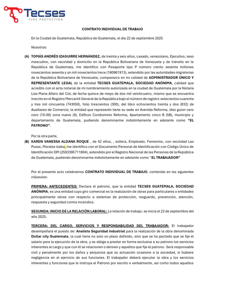Contrato Por Obra - Karen Vanessa Aldana Roque | PDF | Derecho laboral | Marketing