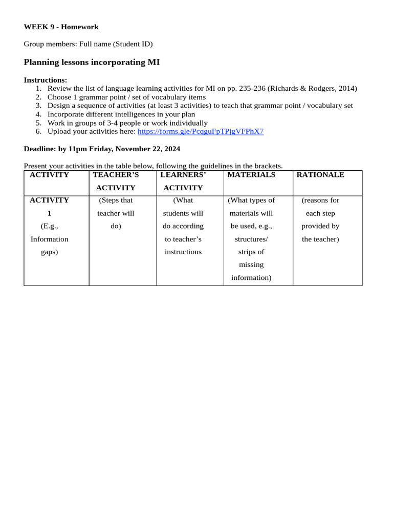 WEEK 9 - Homework Template and Instructions | PDF