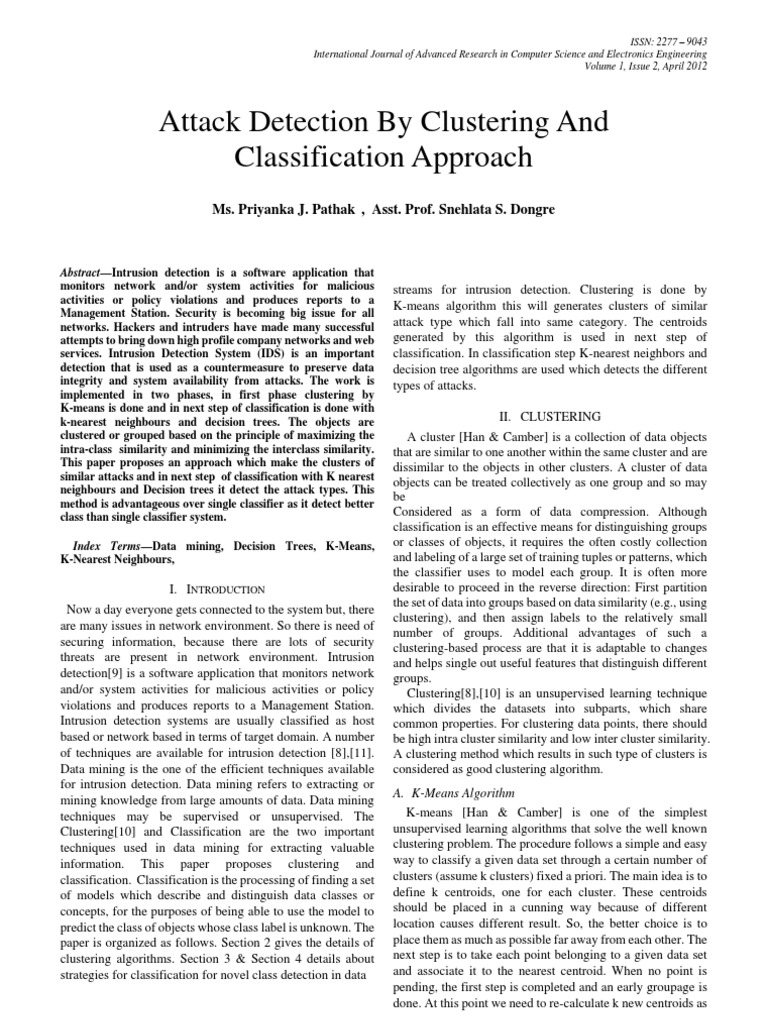 Attack Detection By Clustering And Classification Approach Ms Priyanka J Pathak Asst Prof
