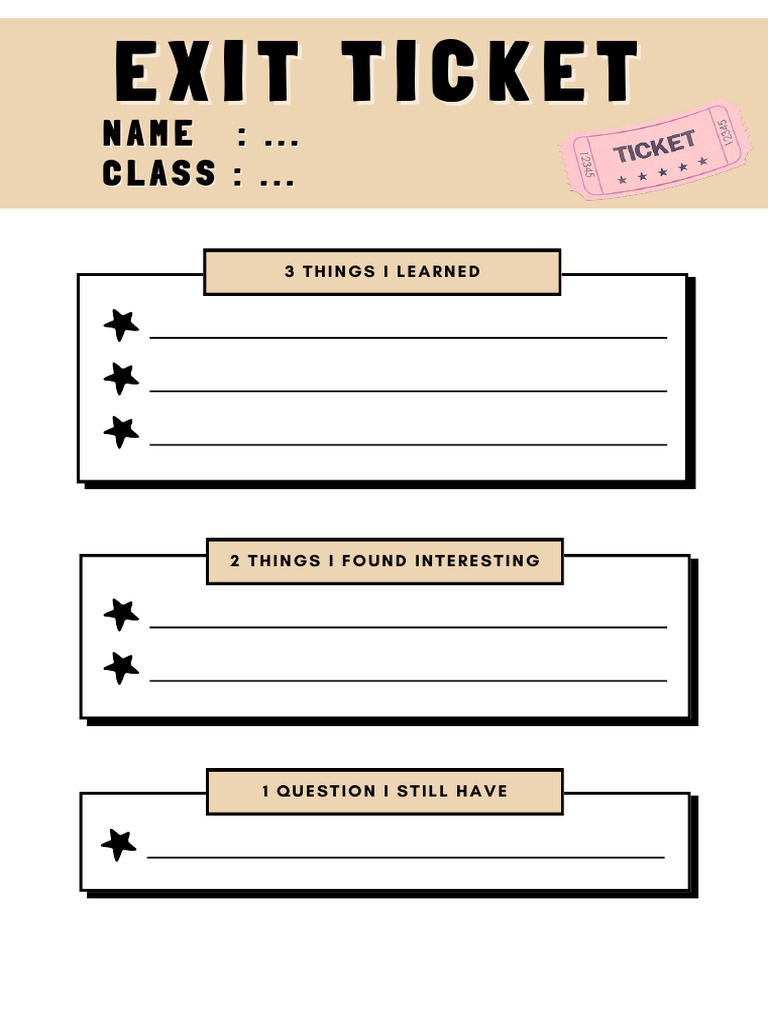Exit Ticket Student Learning Reflection Worksheet in Simple Basic Style ...