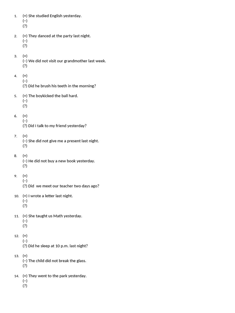 Latihan Soal Simple Past Tense - Lembar Isian | PDF
