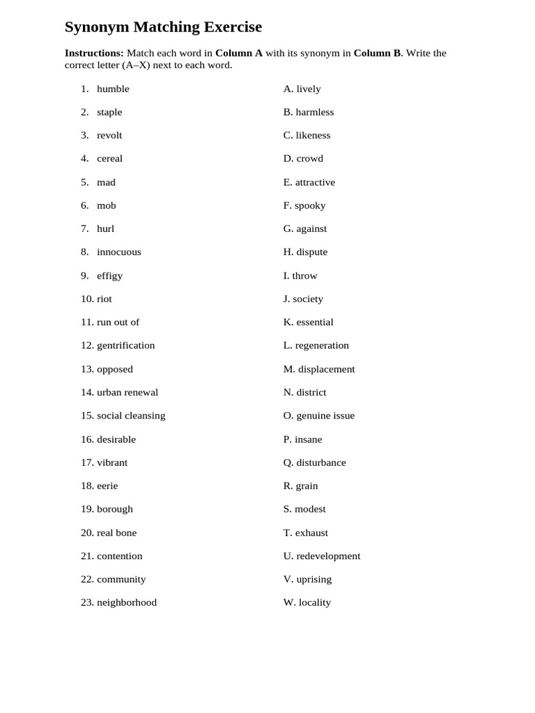Synonym Matching Exercise Guide | PDF