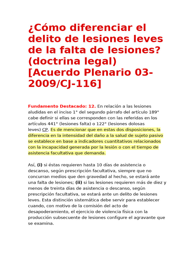 Cómo Diferenciar El Delito de Lesiones Leves de La Falta de Lesiones | PDF