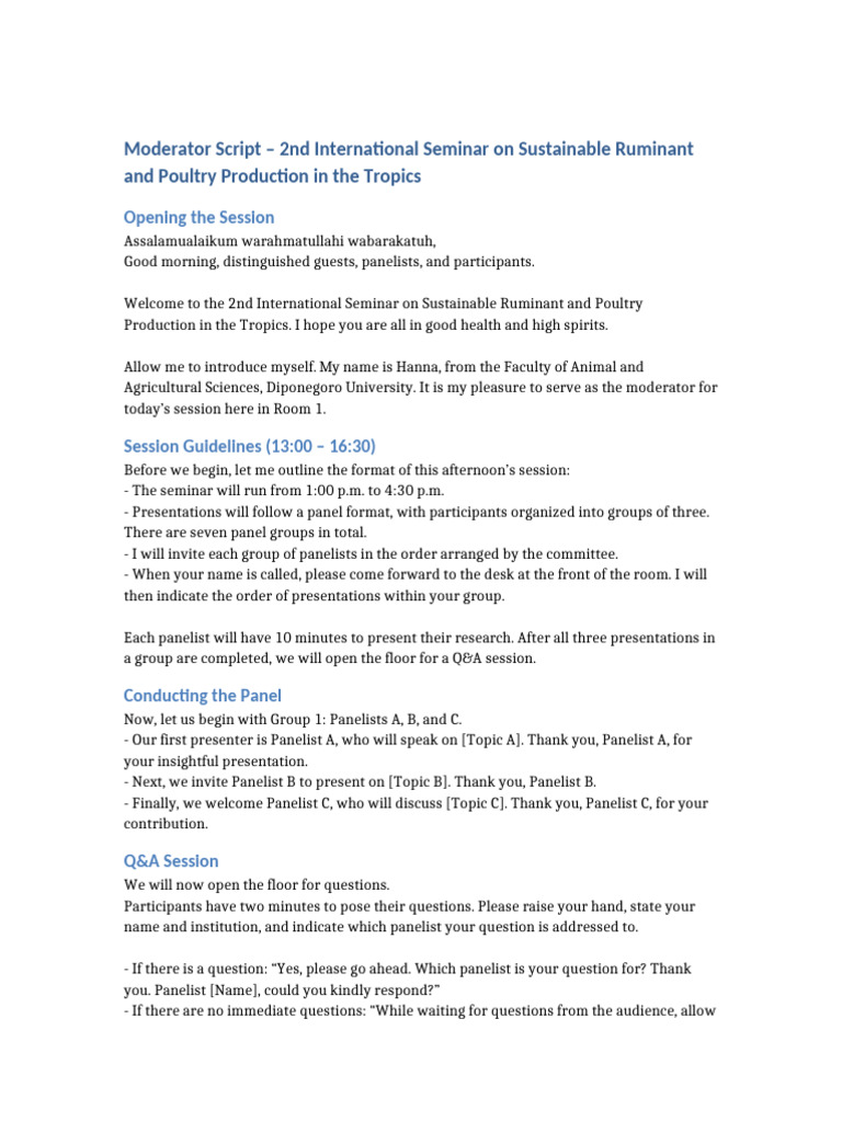 Moderator Script 2nd ISSRP Hanna | PDF