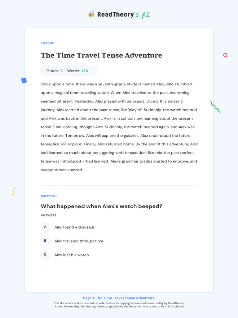 27935-7-The Time Travel Tense Adventure-Student | PDF | Grammatical ...