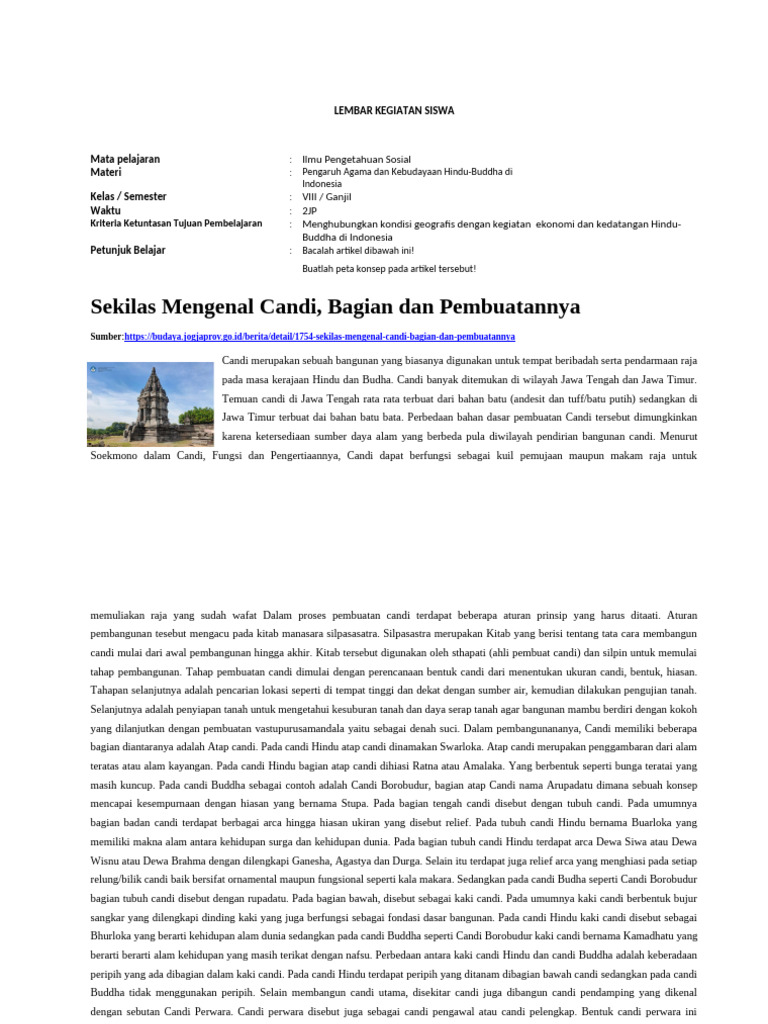 LKPD 3 Perkembangan Kehidupan Masayarakat Masa Hindu Buda | PDF