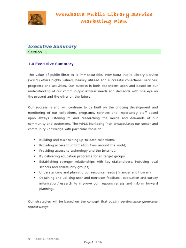 Wombatta Public Library Marketing Plan 2 | PDF | Public Library | Libraries