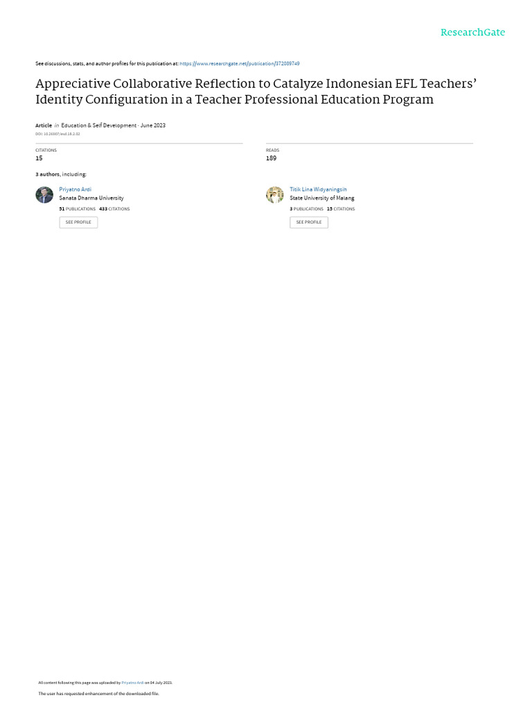 Appreciative Collaborative Re Ection To Catalyze Indonesian EFL ...